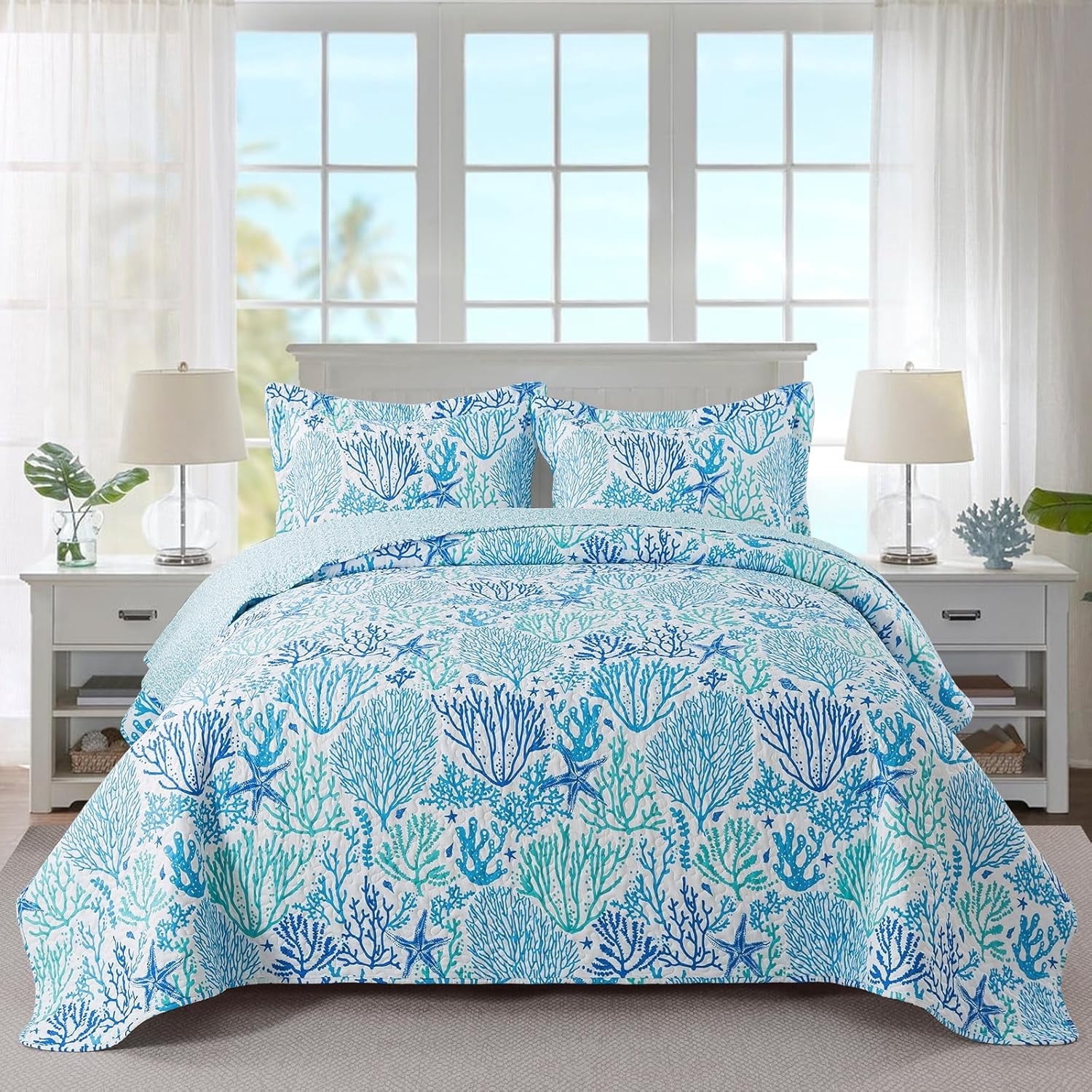 Nordmiex Queen Quilt Bedding Set - 3 Pieces Coastal Quilt Sets Beach ...