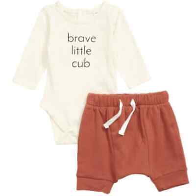 Nordstrom Baby Newborn 2 Piece Brave Little Cub Set Soft Cream Brown 6M ...