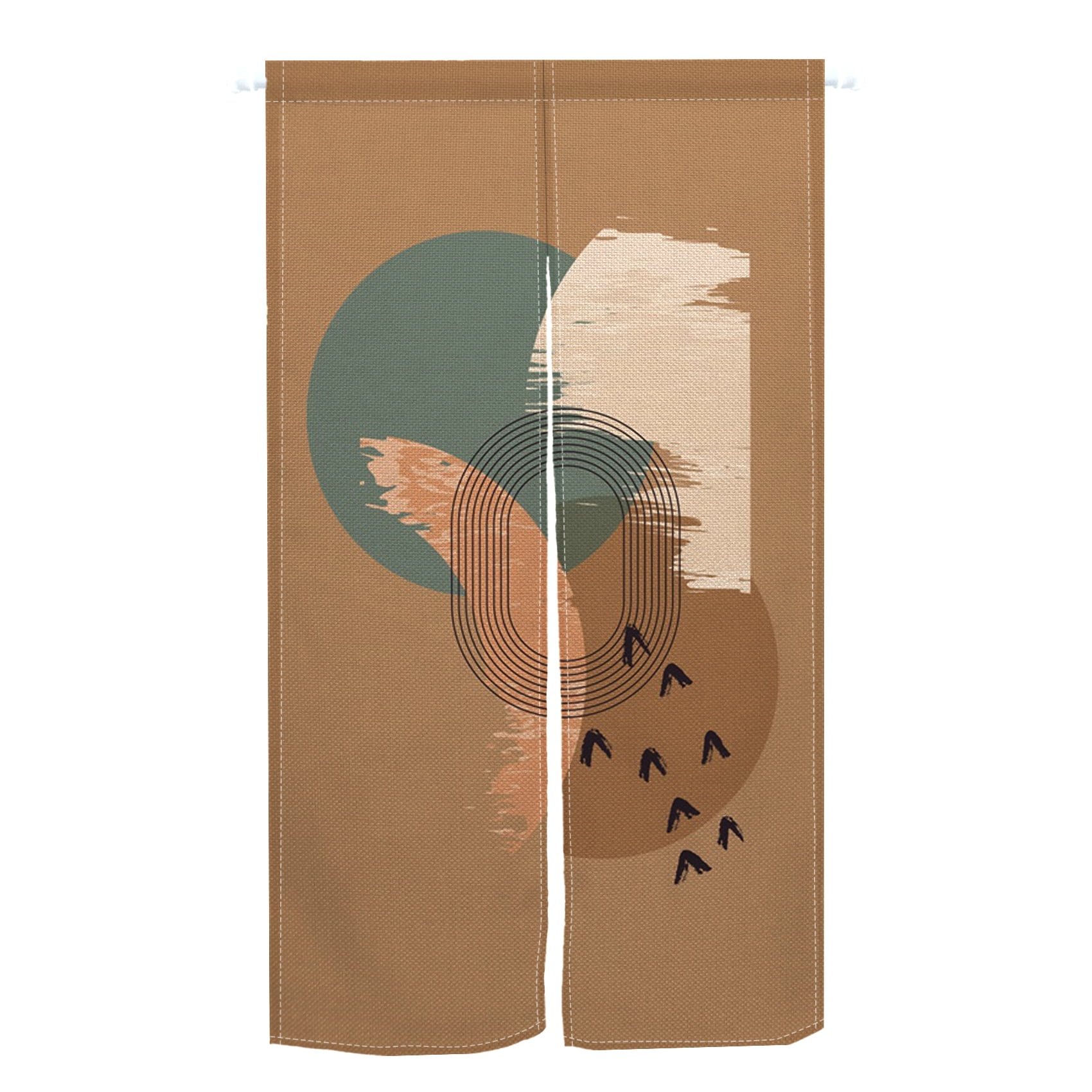 Noren Janpanese Doorway Curtain Boho Style Abstract Green Leaves Pattern Restaurant Partition ...