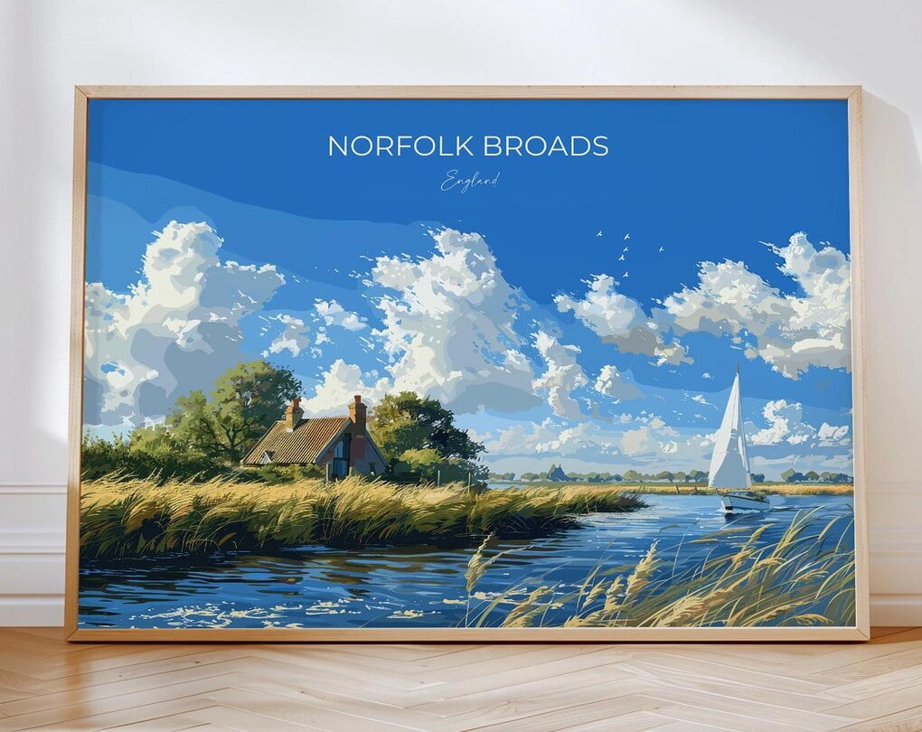 Norfolk Broads Landscape Print Wall Art, Travel Poster Of Norfolk ...