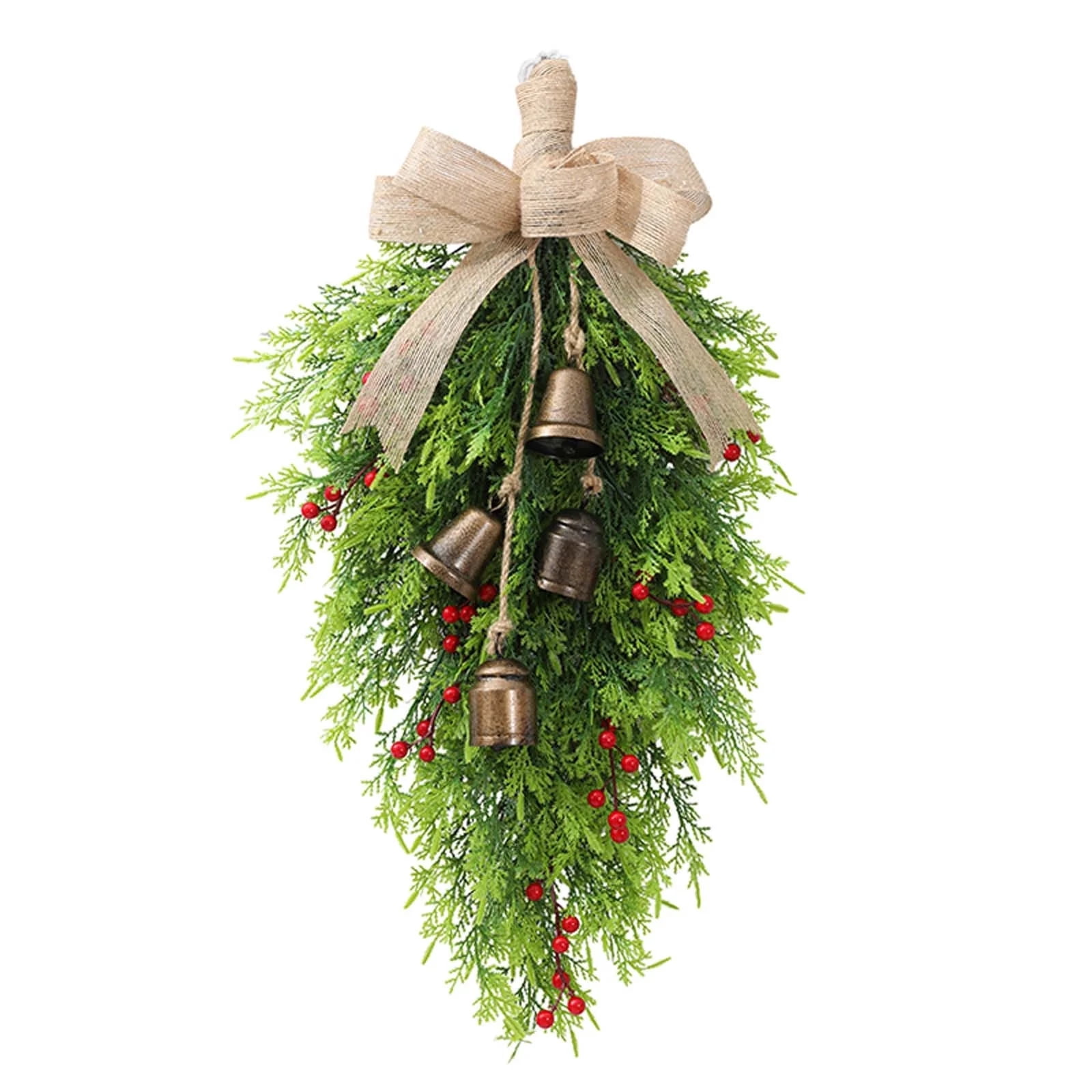 Norfolk Pine & Cedar Greenery Wreath,23.6 Inch Christmas Teardrop Swag ...