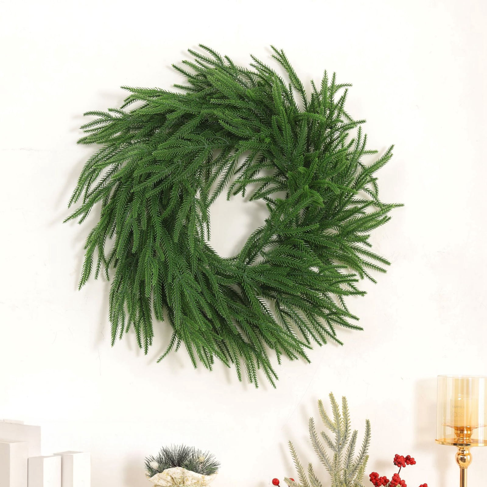 Norfolk Pine Wreath for Front Door, Real Touch Norfolk Pine Wreath ...