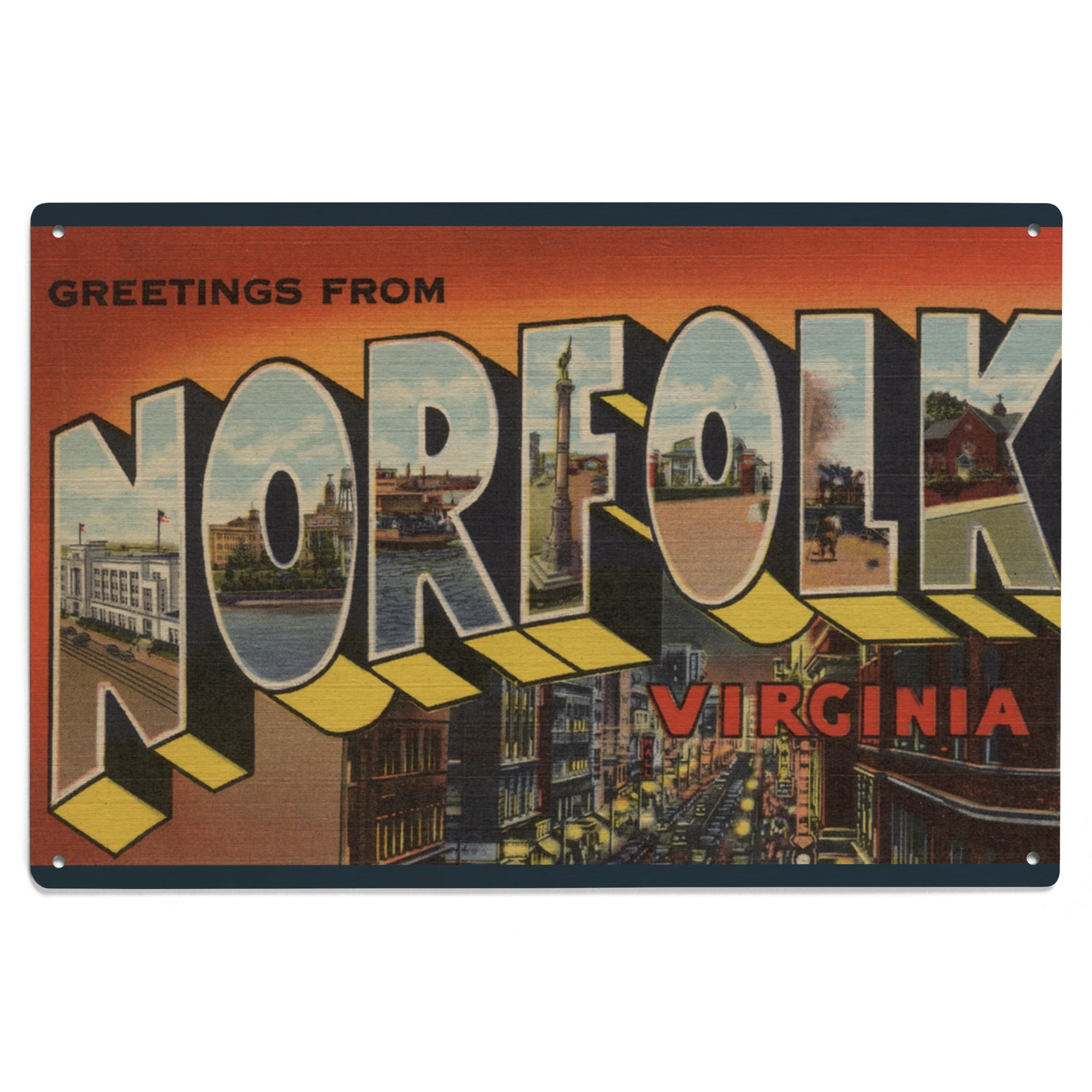 Norfolk, Virginia, Large Letter Scenes Birch Wood Wall Sign (6x9 Rustic ...