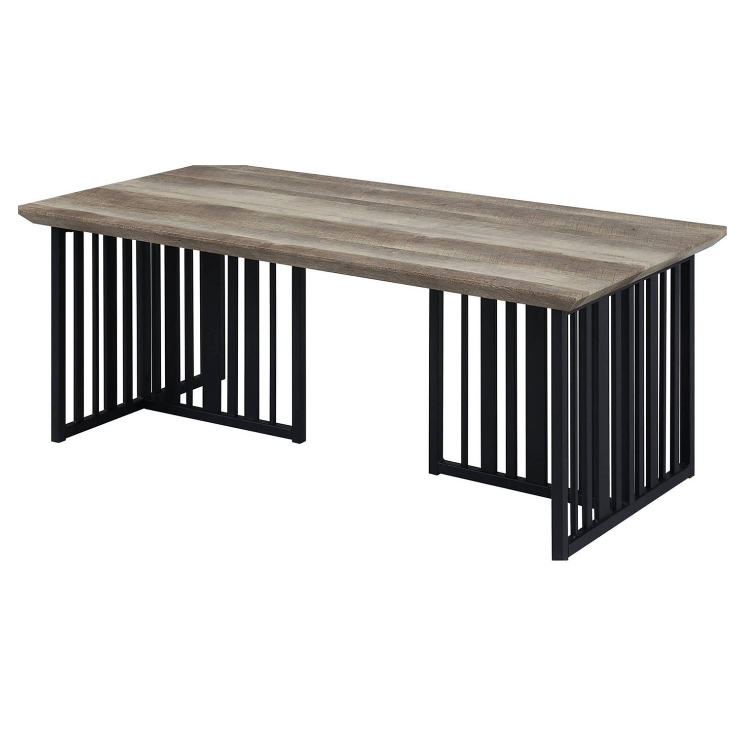 Nori 47 Inch Coffee Table Distressed Brown Top Black Metal Slatted Base ...