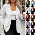Noric Women Striped Notched Lapel Blazer Jacket Padded Shoulder Long ...