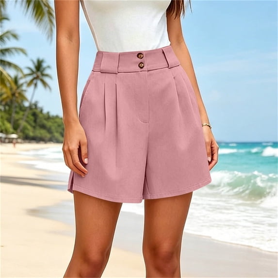 Noric Women's Casual Shorts Solid Color High Rise Pleated Wide Leg ...