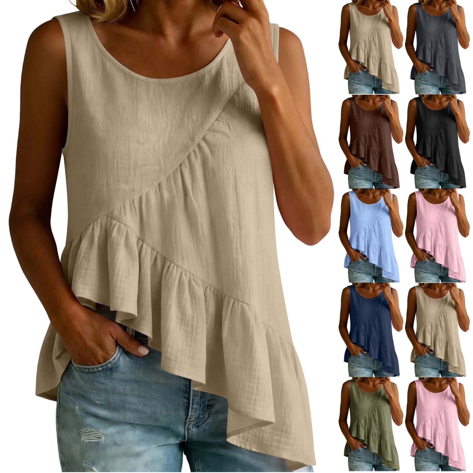 Noric Women's Cotton Sleeveless Tank Tops Asymmetric Hem Casual Summer ...