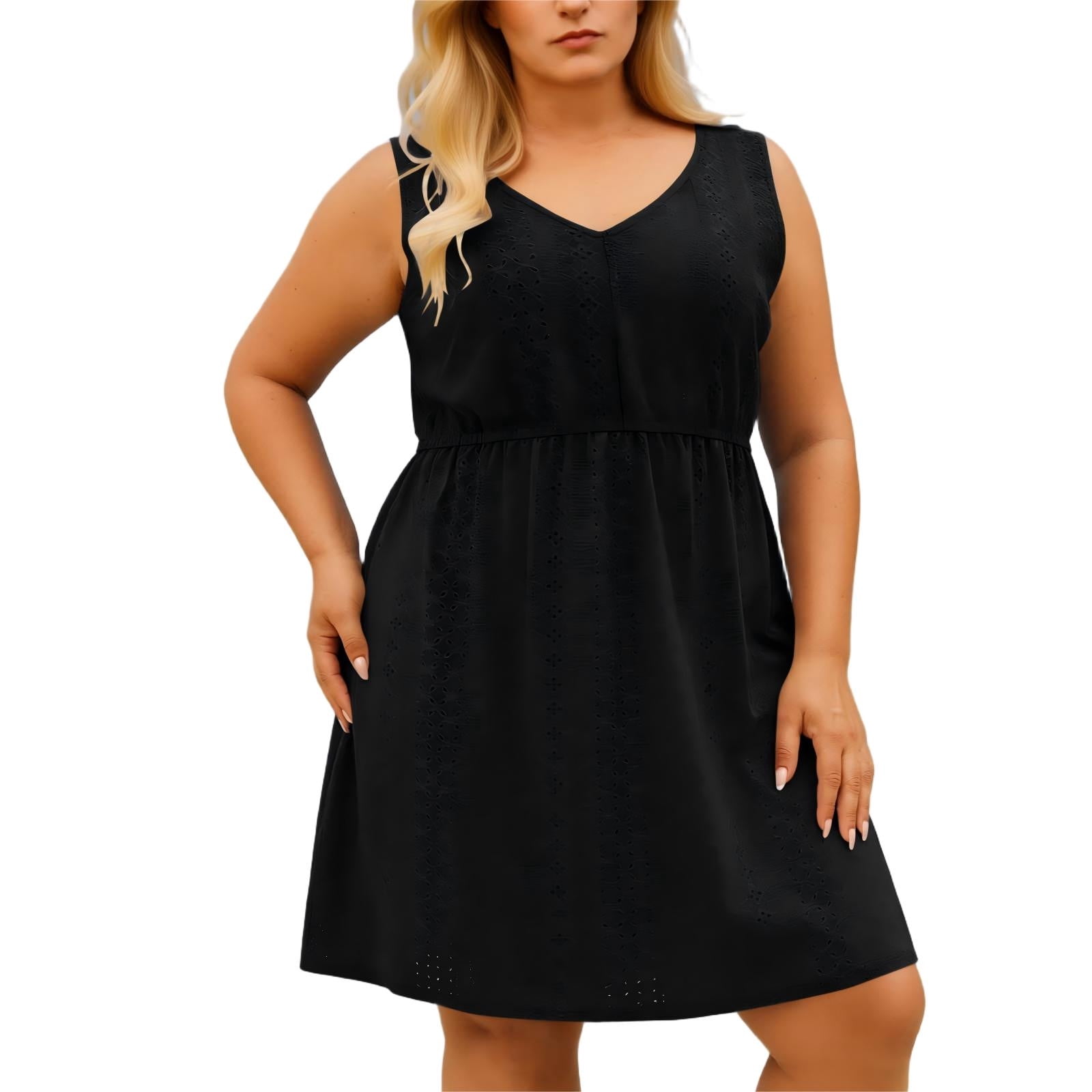 Noric Women's Plus-Size Mini Dresseses Sleeveless V-Neck Hollow-Out ...