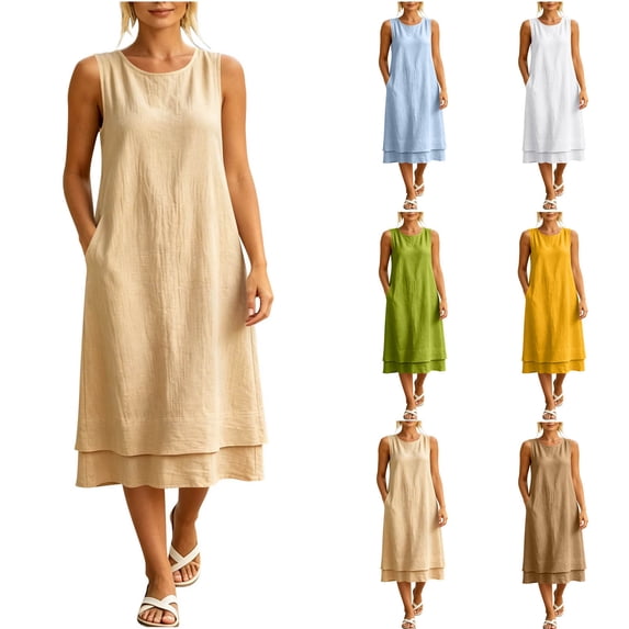 Noric Women’s Plus Size Sleeveless Midi Dresses Casual Loose Fit ...