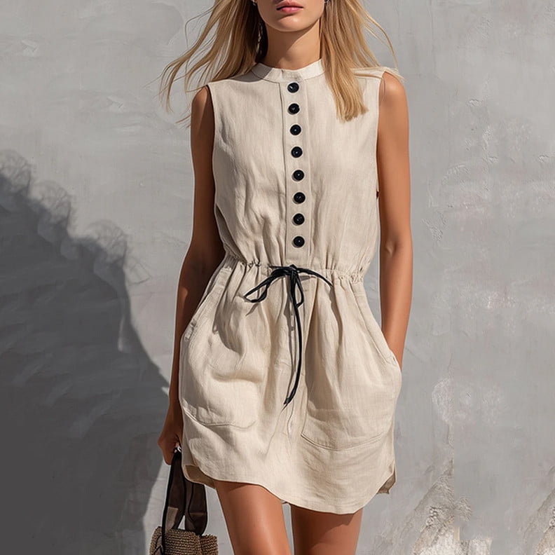 Noric Women's Sleeveless Cotton Mini Dresses Button Front Casual Crew ...