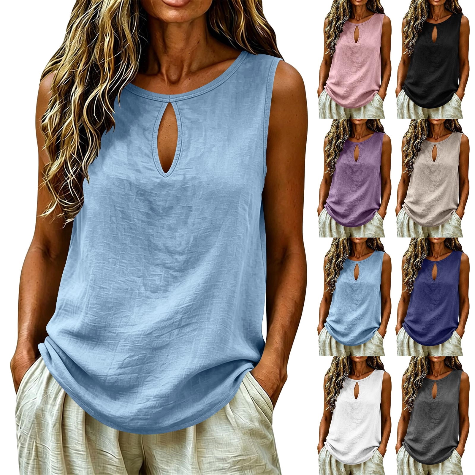 Noric Women's Sleeveless Tank Tops Keyhole Neck Casual Loose Fit Summer ...