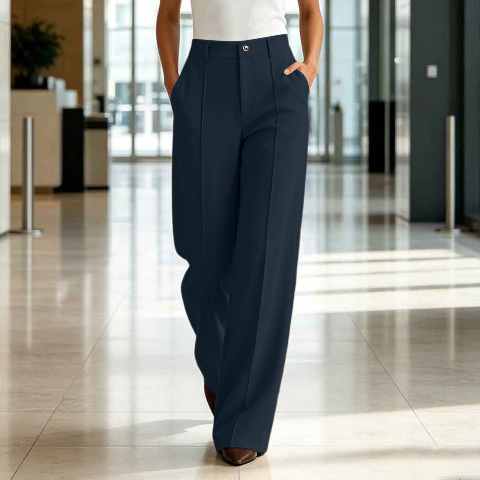 Noric Women's Wide Leg Pants with Pockets Business Casual Office High ...