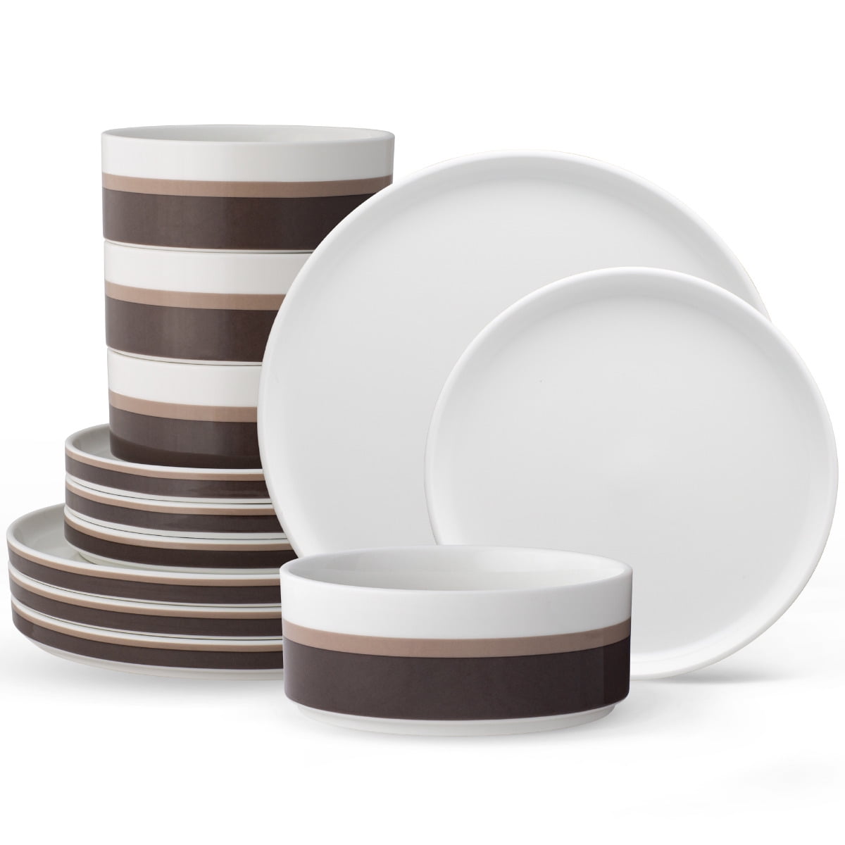 Noritake ColorStax Stripe Brown 12-Piece Dinnerware Set, Service for 4 ...