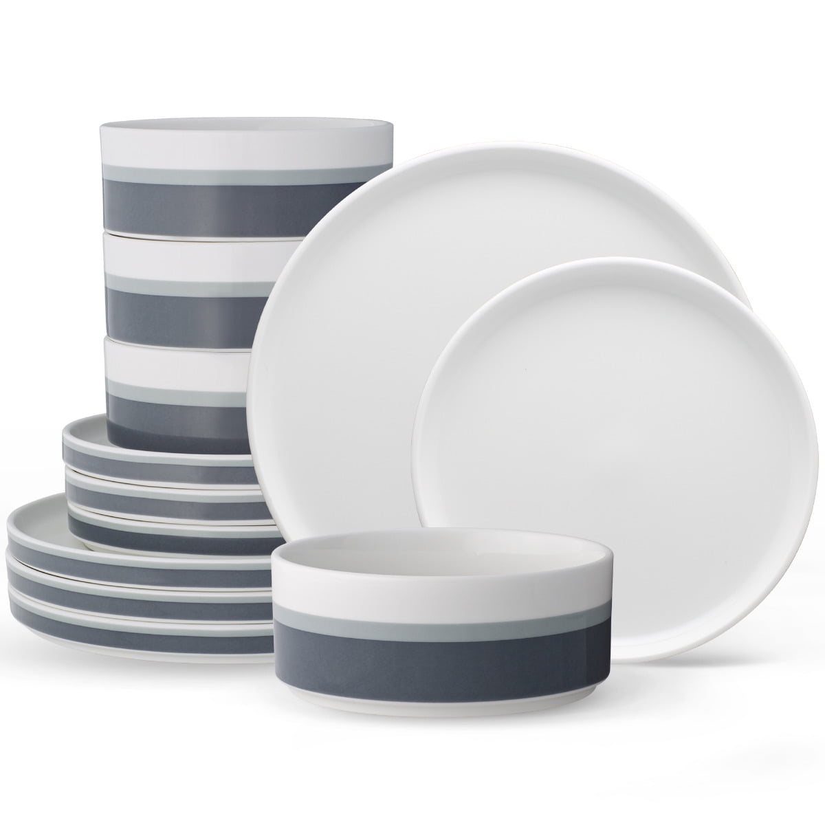 Noritake ColorStax Stripe Grey 12-Piece Dinnerware Set, Service for 4 ...