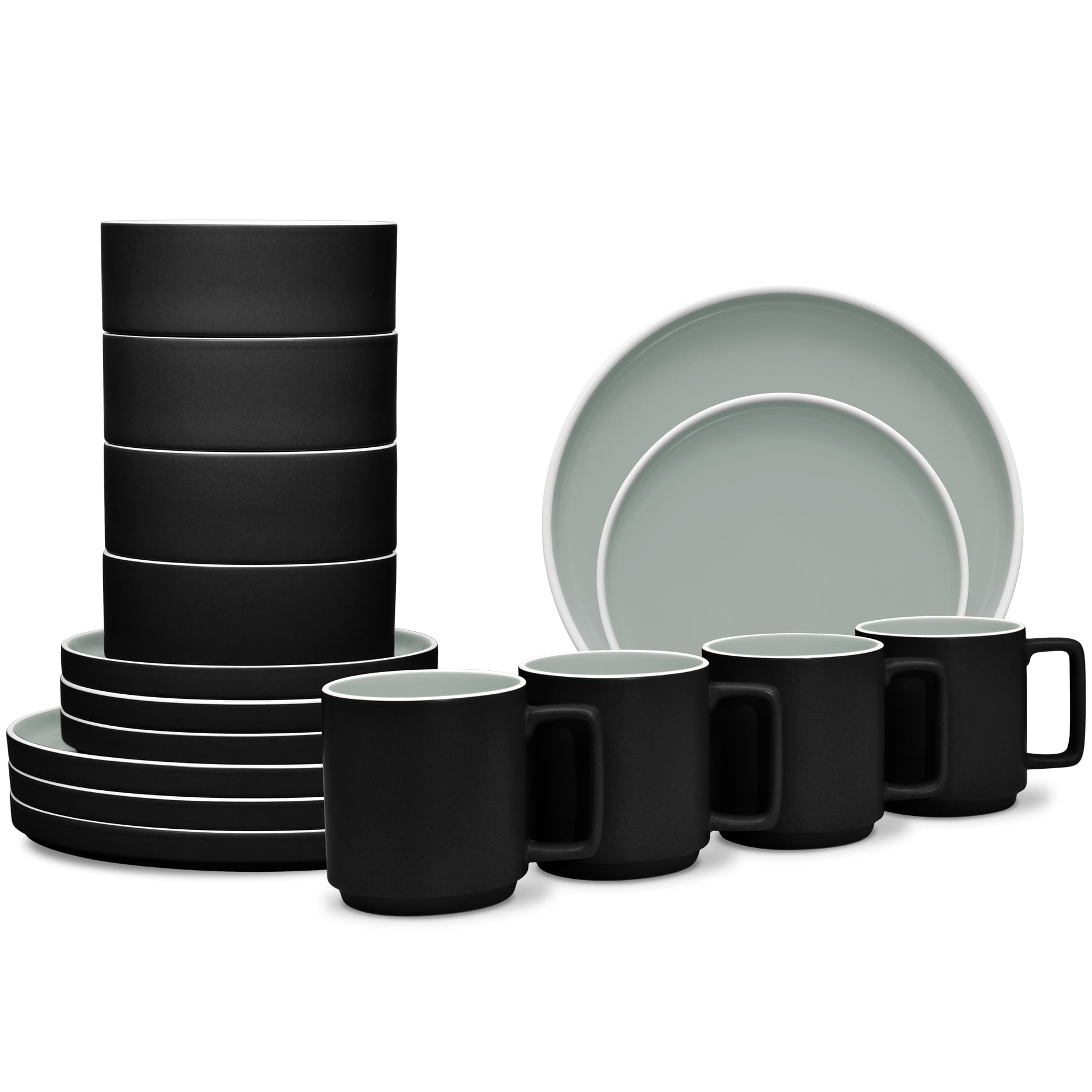 Noritake ColorTrio Graphite 16-Piece Modern Dinnerware Set, Service for ...