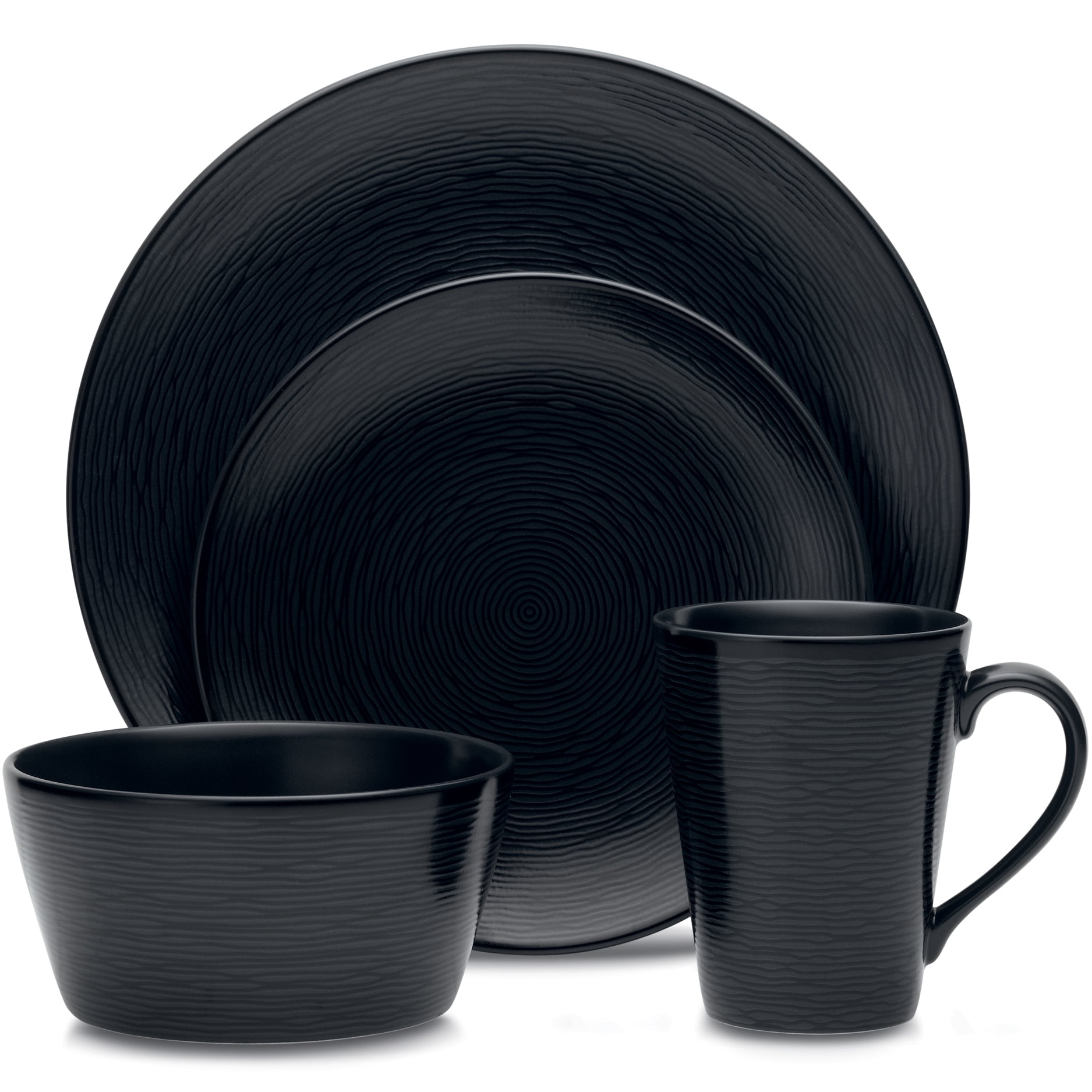 Noritake Colorscapes BoB Swirl (Black on Black) 4-Piece Place Setting ...