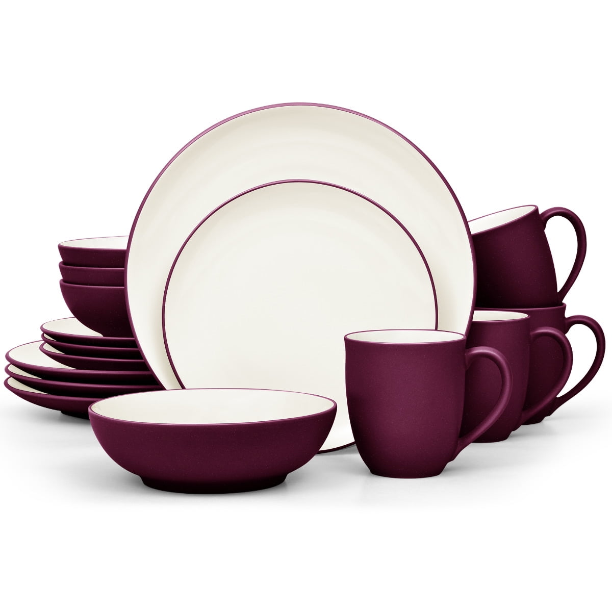 Noritake Colorwave Burgundy 16-Piece Coupe Dinnerware Set, Service for ...