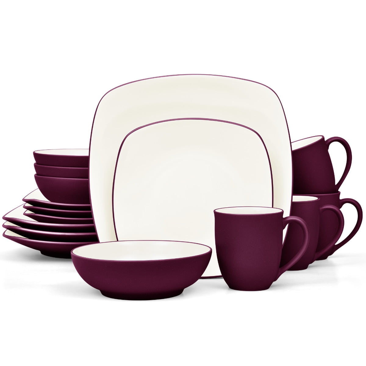Noritake Colorwave Burgundy 16-Piece Square Dinnerware Set, Service for ...
