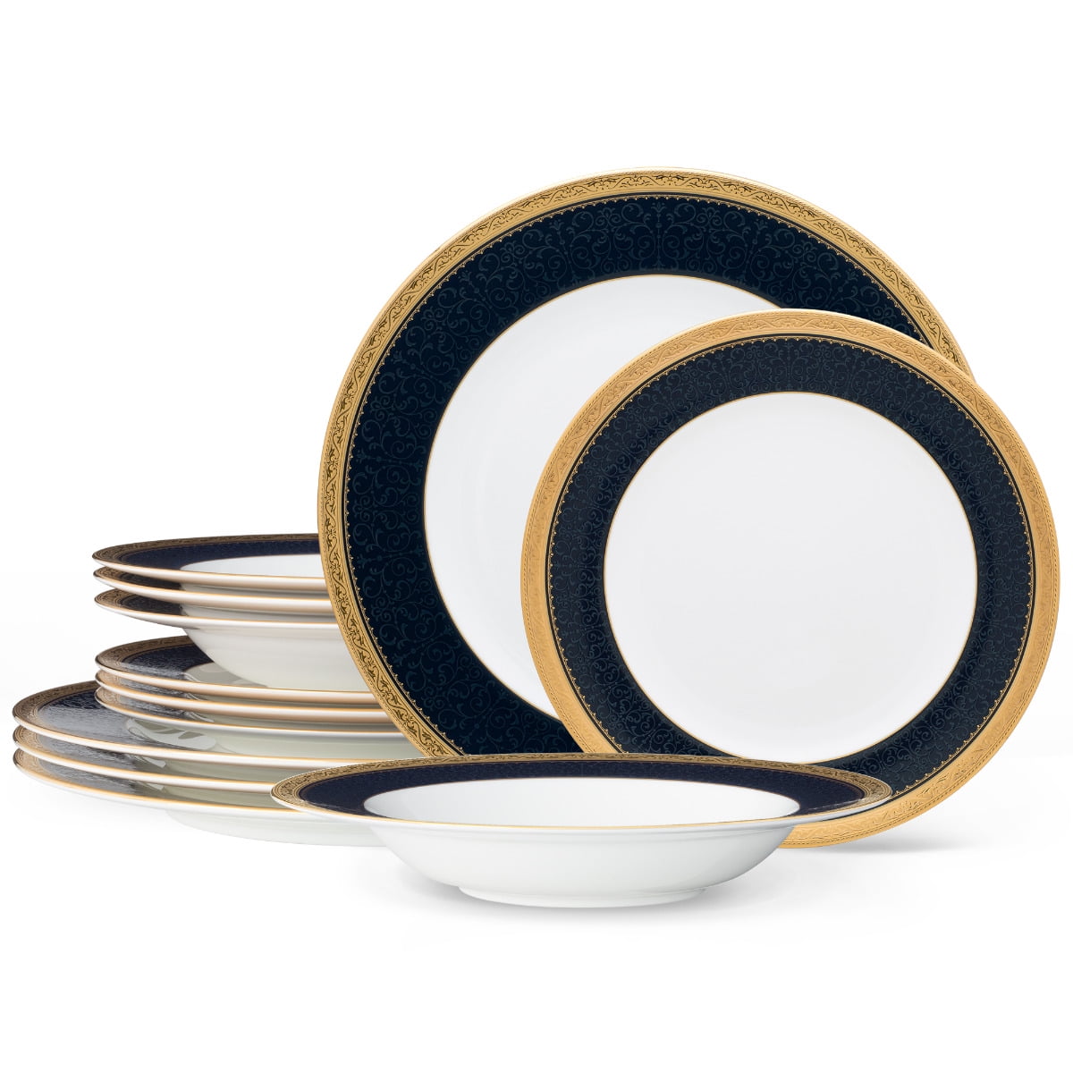 Noritake Odessa Cobalt Gold 12-Piece Dinnerware Set, Service for 4 ...