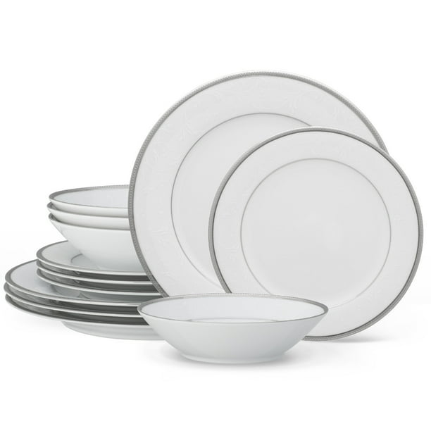 Noritake Regina Platinum 12-Piece Dinnerware Set, Service for 4 ...