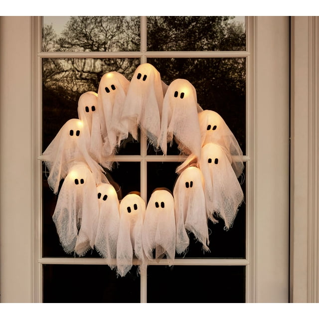 Norkstella 2025 Halloween Wreath with Light-Up Floating Ghosts, A 24 ...