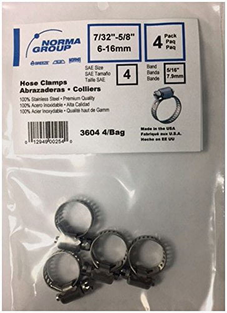 Norma Group/Breeze 3604-4PK SS Hose Clamp Range 7/32-5/8 - Quantity 1 ...