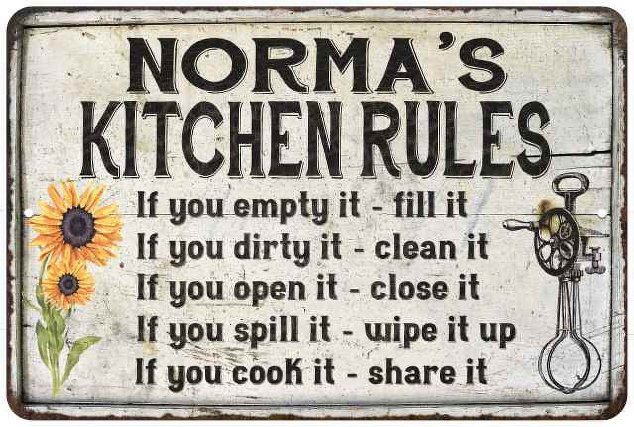 Norma's Kitchen Rules Chic Sign Vintage Decor 8 x 12 High Gloss Metal ...