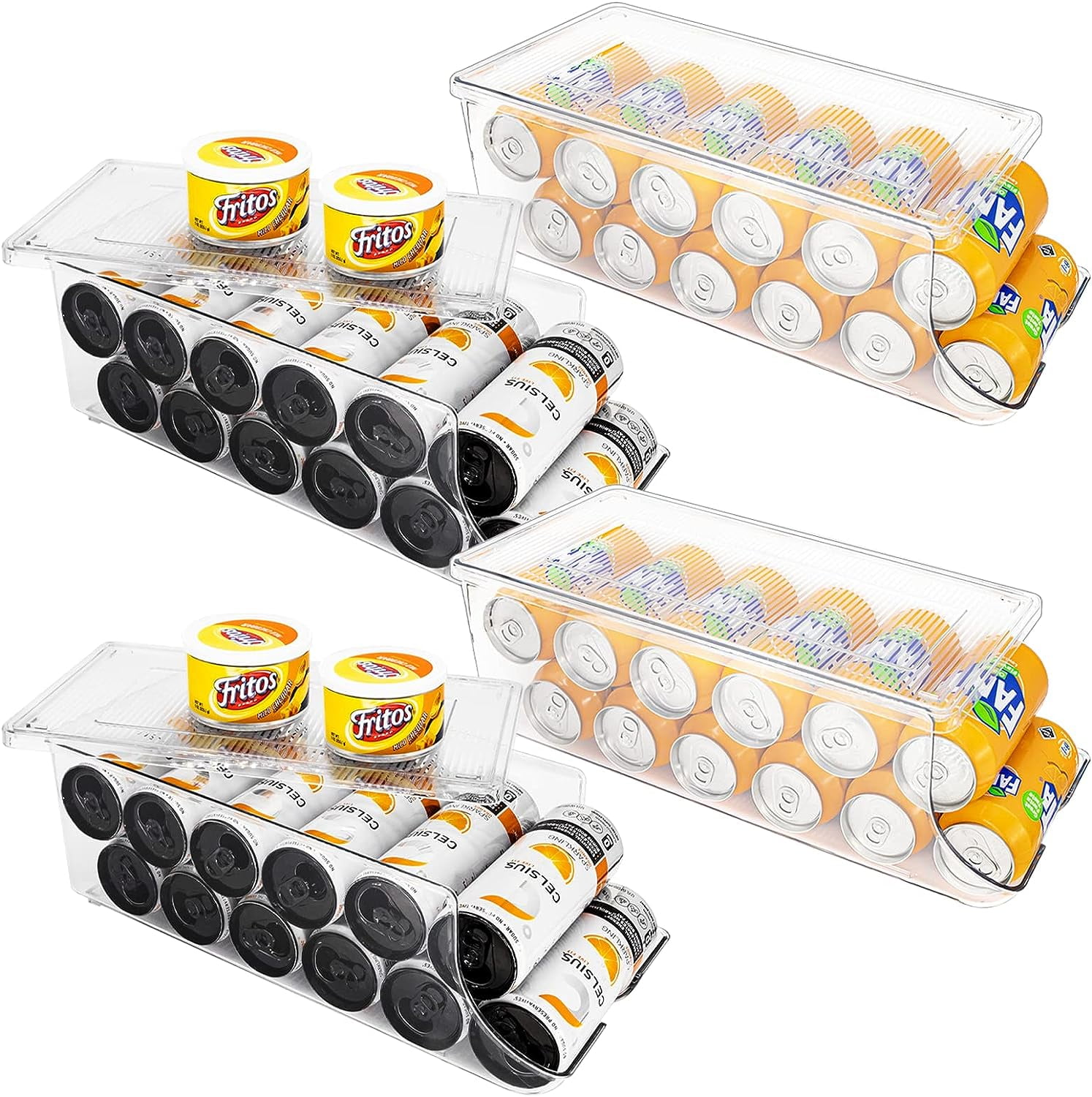 Normal & Skinny Can Organizer for Refrigerator, Stackable Soda Pop Can ...
