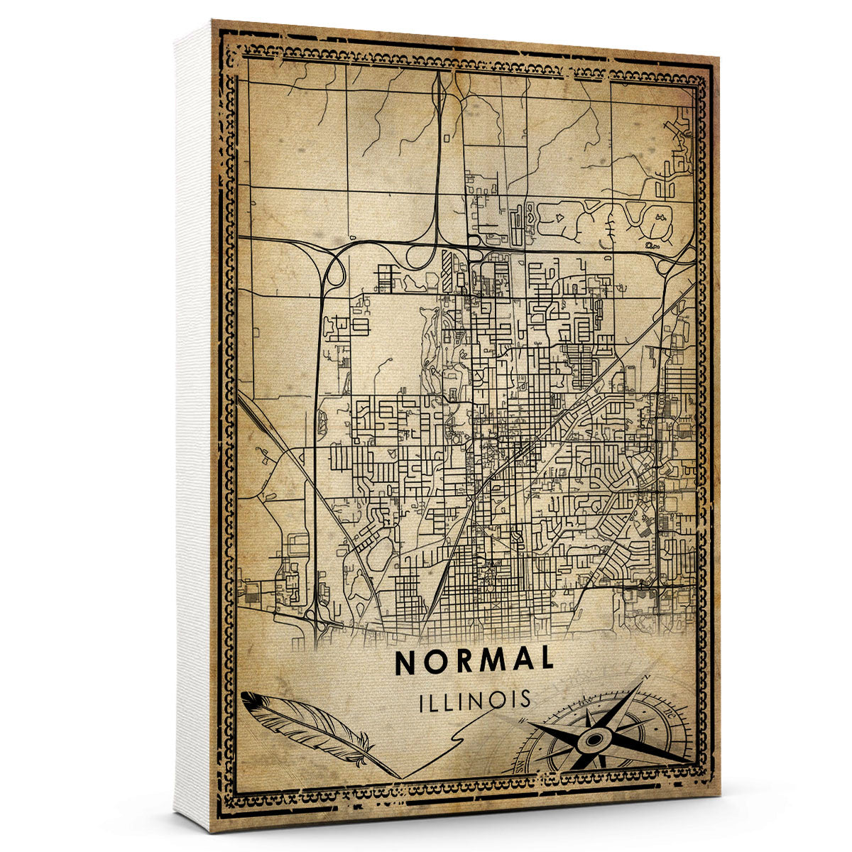 Normal Vintage Map Prints Canvas, Illinois Map Art Canvas, Canvas ...