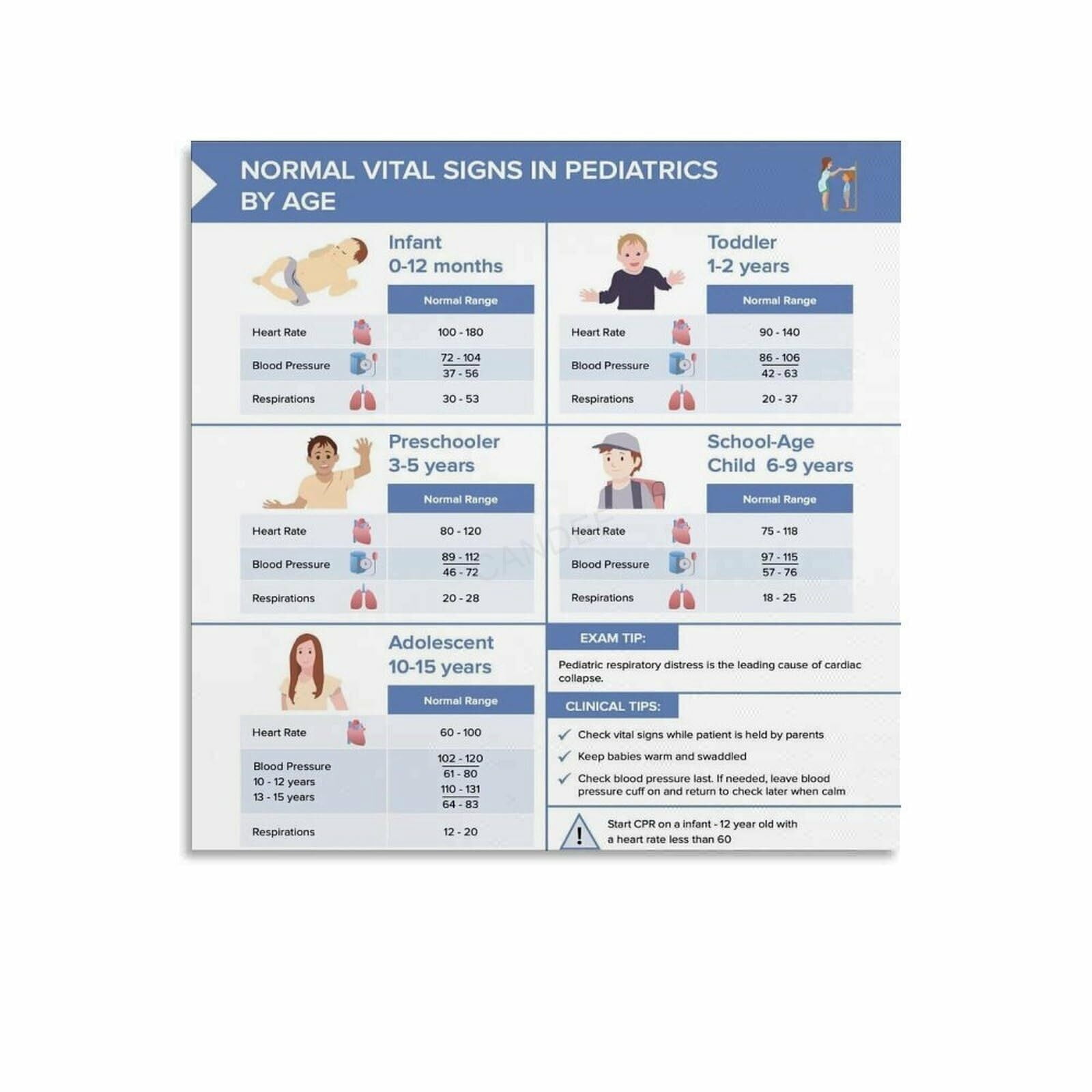 Normal Vital Signs in Pediatrics by Age Chart Poster (3) Canvas ...