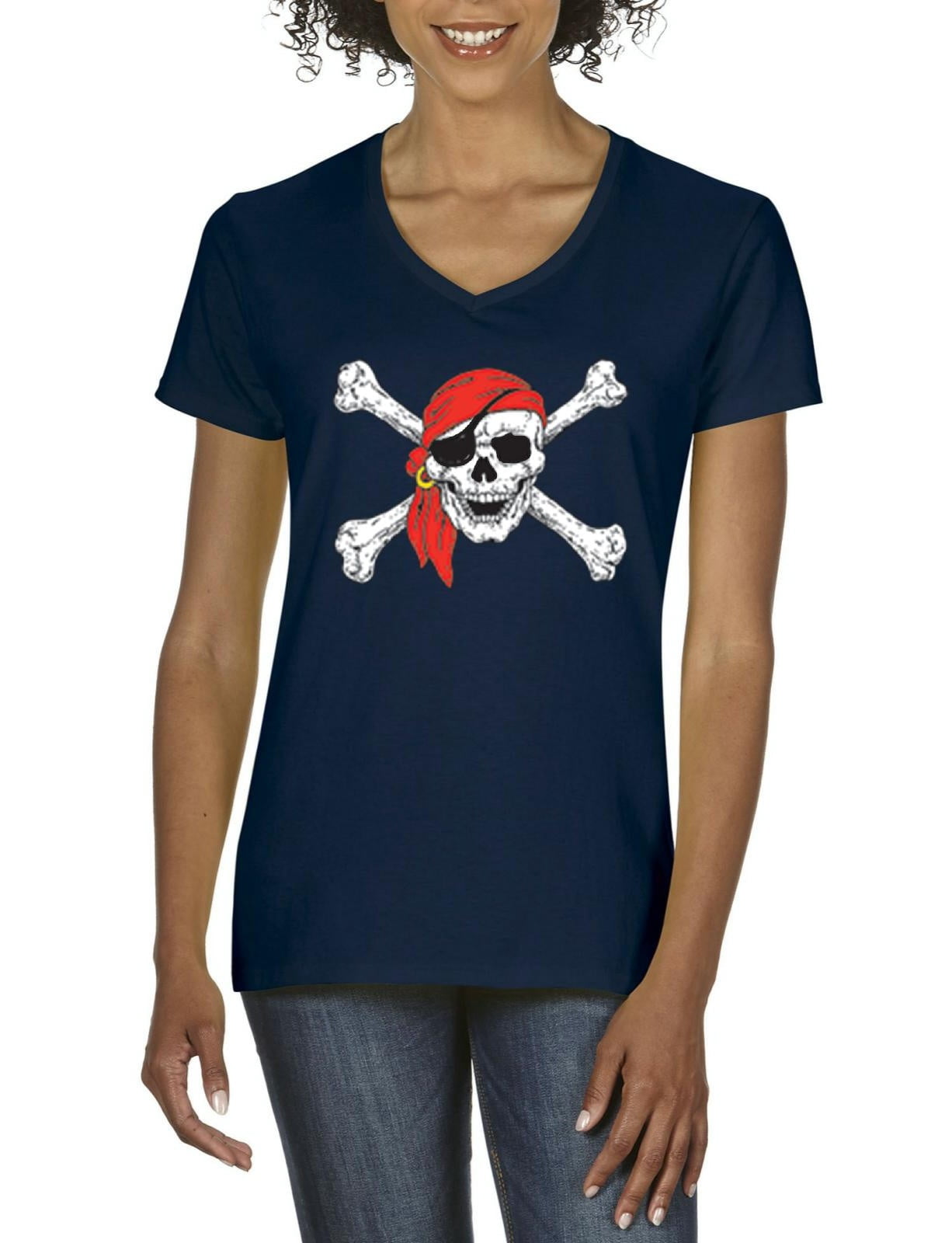 NIB - Women's T-Shirt V-Neck Short Sleeve - Jolly Roger Skull ...