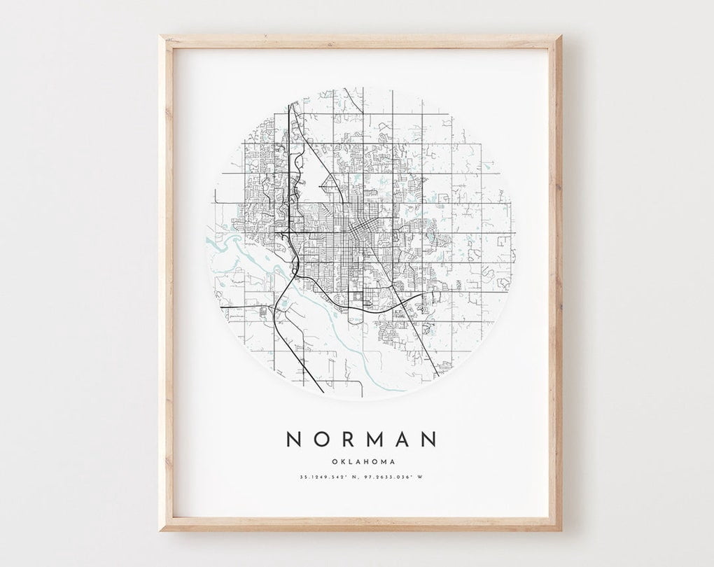 Norman Map Print, Norman Map Poster City Wall Art, Ok Road Map ...