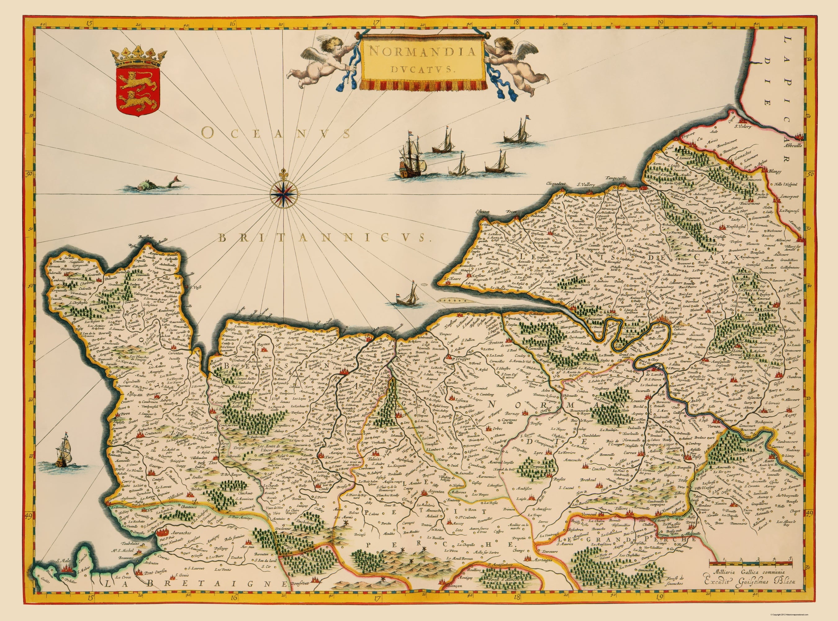 Historic Map - Normandy Region France - Blaeu 1635 - 23 x 31.05 ...