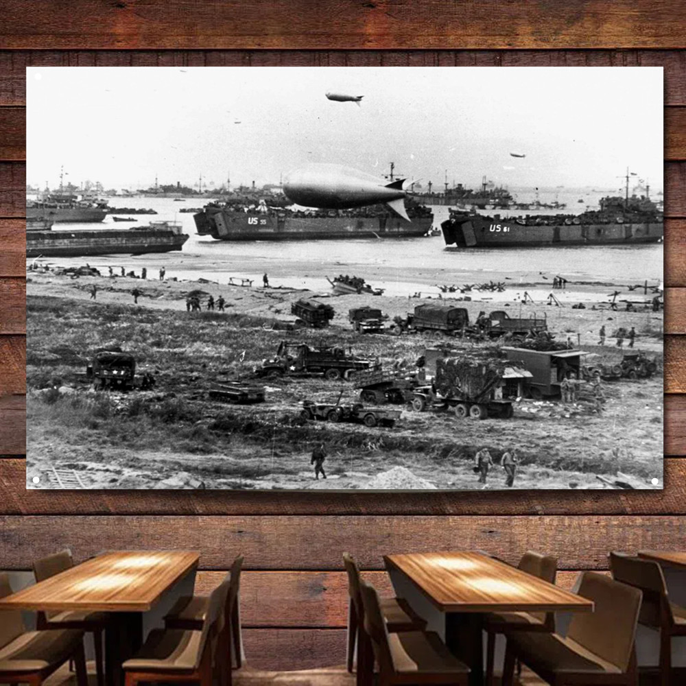Normandy landings Battle Flag Banner Wall Chart Canvas Painting WW II ...