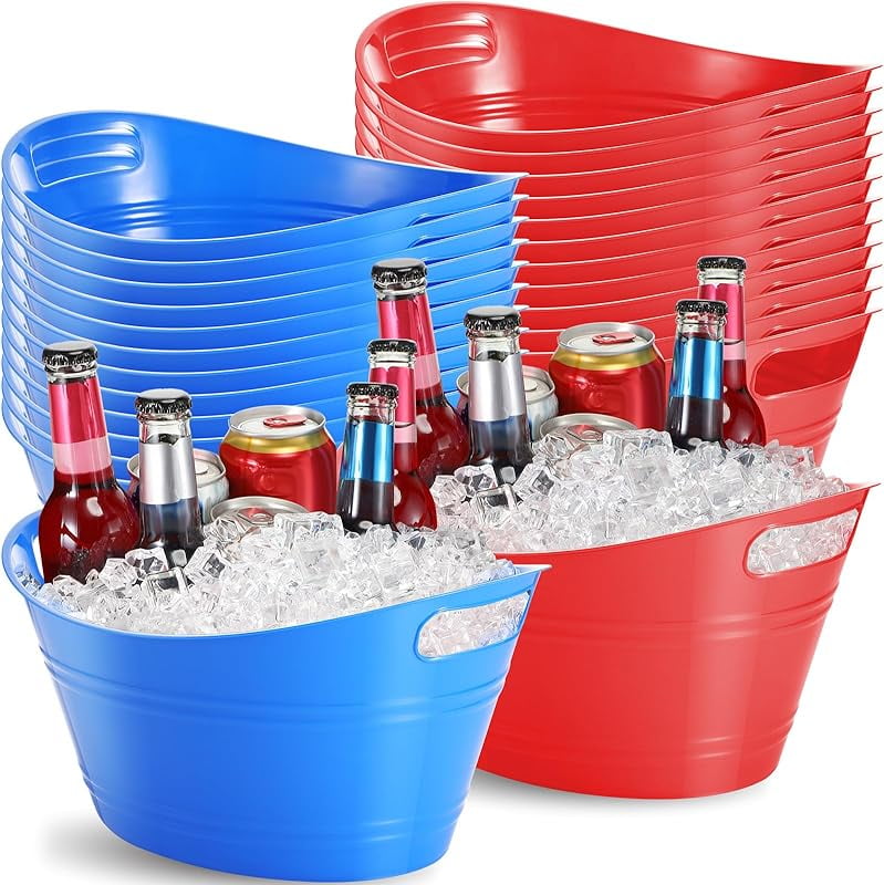Norme 24 Pcs Oval Storage Tub with Handles 4.5L Plastic Ice Bucket ...