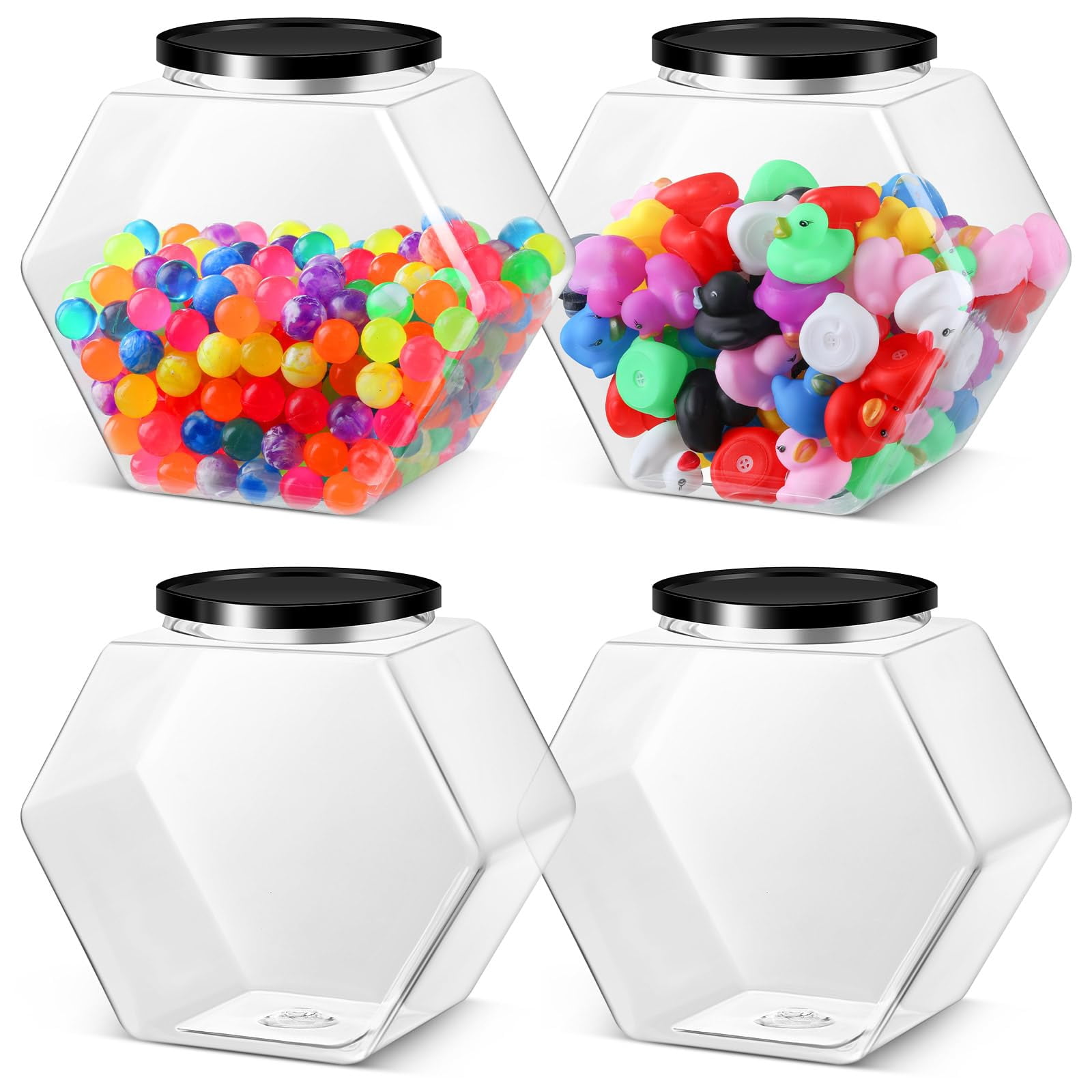 Norme 4 Pcs 129 oz Plastic Candy Jars with Lids Hexagon Cookie Jars for ...