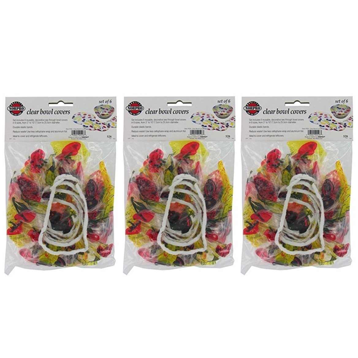 Norpro 6pc Set Fruit Pattern Reusable Elastic Decorative See Through ...