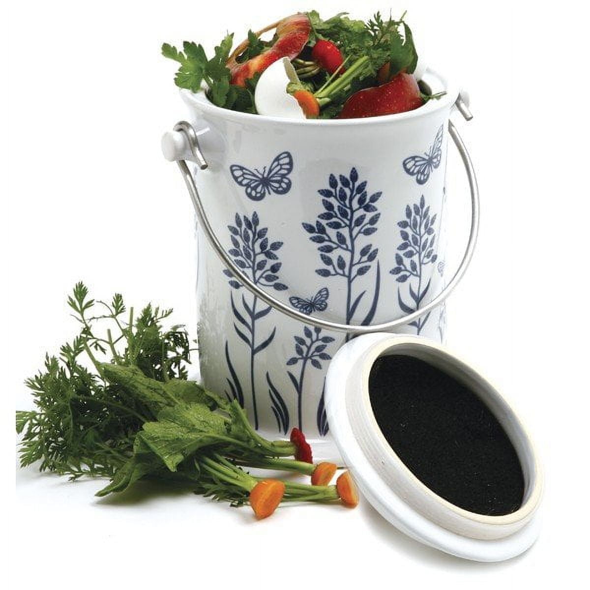 Norpro Floral Ceramic Compost Keeper, 3QT Indoor Kitchen Canister Bin ...
