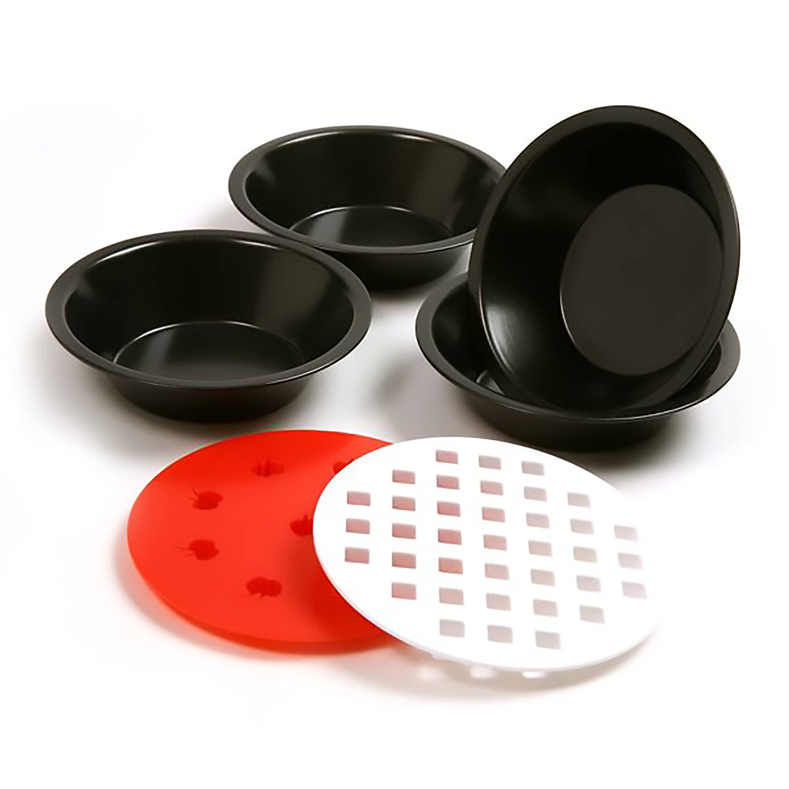 Set of 4 Mini Round Small Baking Pie Pans with 2 Individual Top Cutters ...
