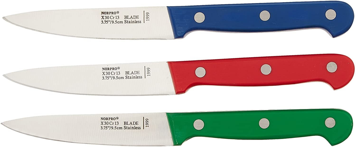 Norpro 3pc Kitchen Paring Knives Set, Stainless Steel Blades for ...