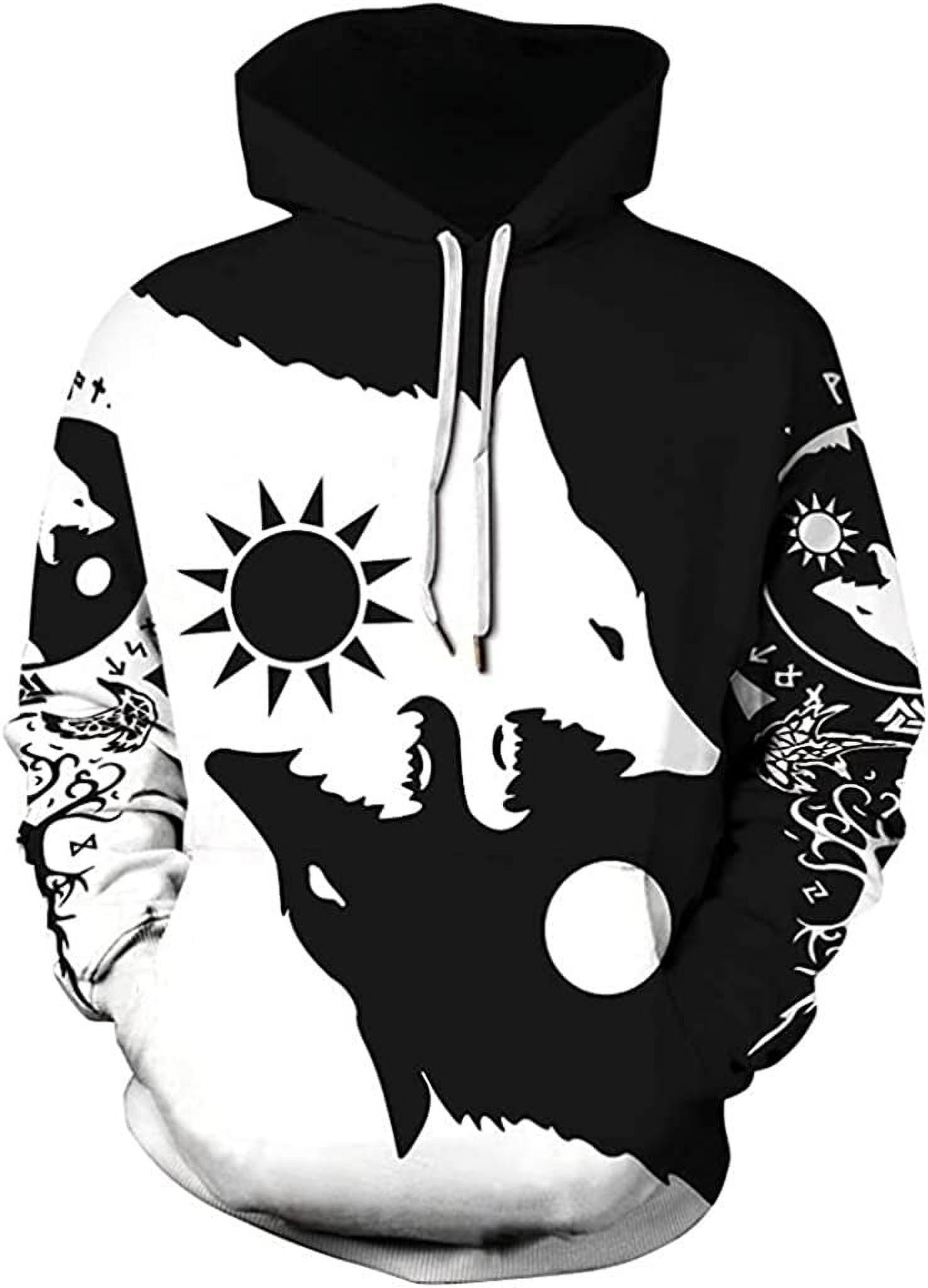 Norse Mythology Fenrir Wolf Tattoo 3D Print Men's Medieval Viking Yin Yang Hoodie Celtic Knot ...