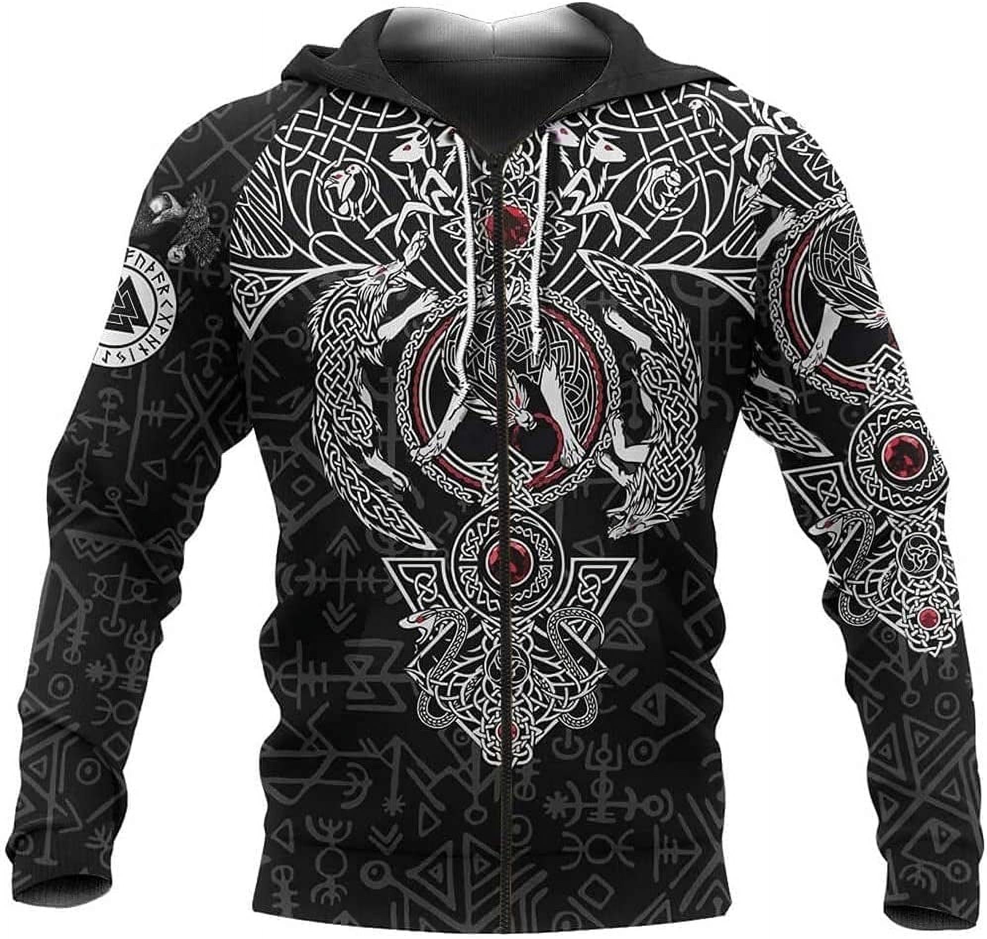 Norse Mythology Men's Viking Novelty Harajuku Raven Celtic Knot 3D Printed Fenrir Wolf Tattoo ...