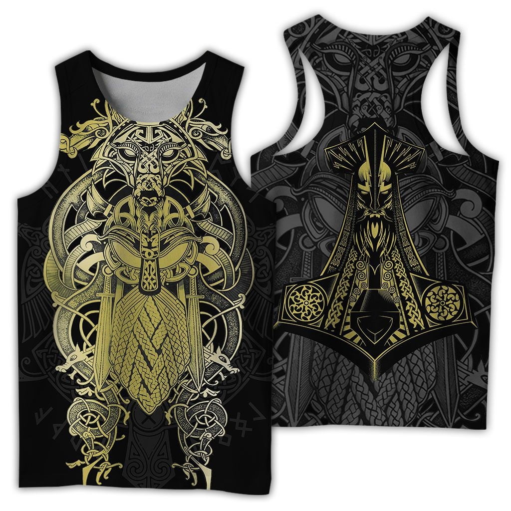 Norse Mythology Odin Viking Dragon Thor Hammer Totem Harajuku Vest ...