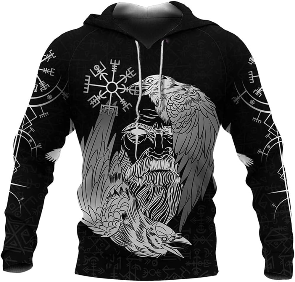 Norse Mythology Raven Odin Vegvisir Totem Harajuku Sweatshirt Unisex Viking 3D Printed Tattoo ...