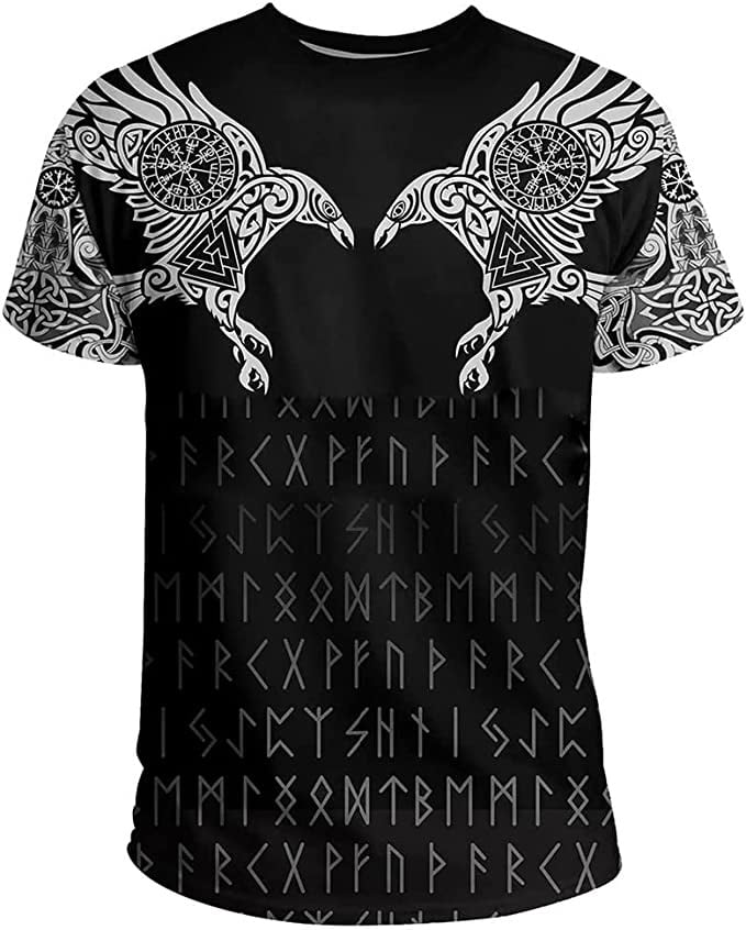 Norse Mythology Raven Vegvisir Celtic Knot Rune Totem Harajuku T-Shirt ...