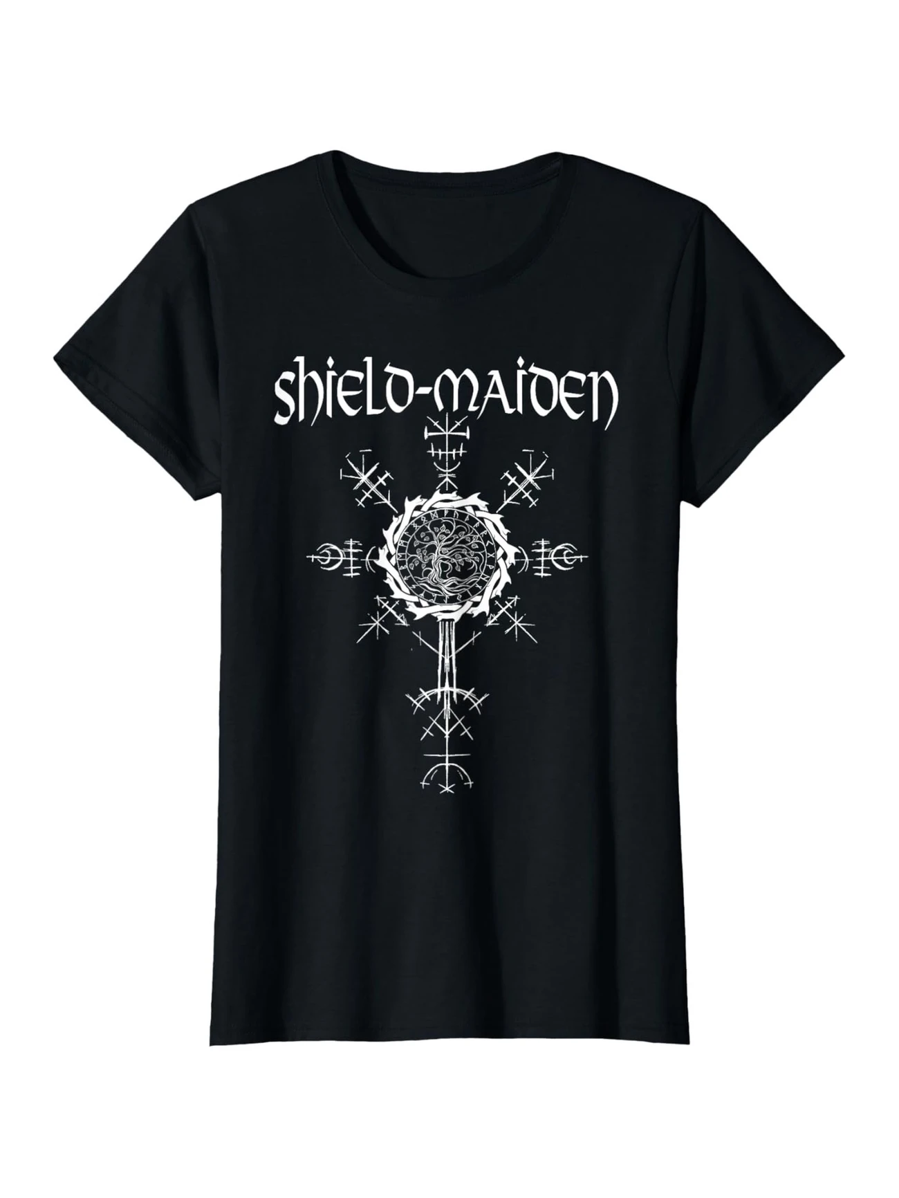 Norse Mythology Shield-Maiden Rune Circle Viking T-Shirt, 100% Cotton ...