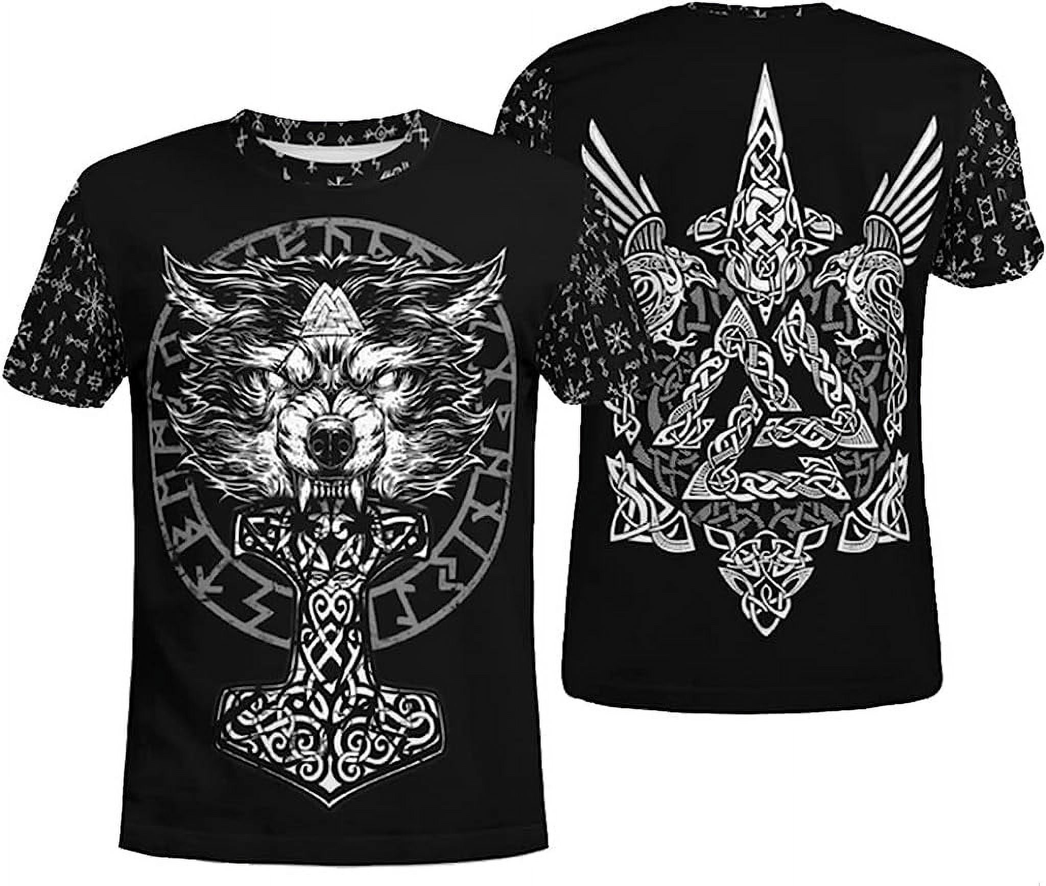 Norse Mythology Unisex Harajuku Fenrir Wolf Thor's Hammer Tree Of Life Tattoo Sweatshirt, 3D ...