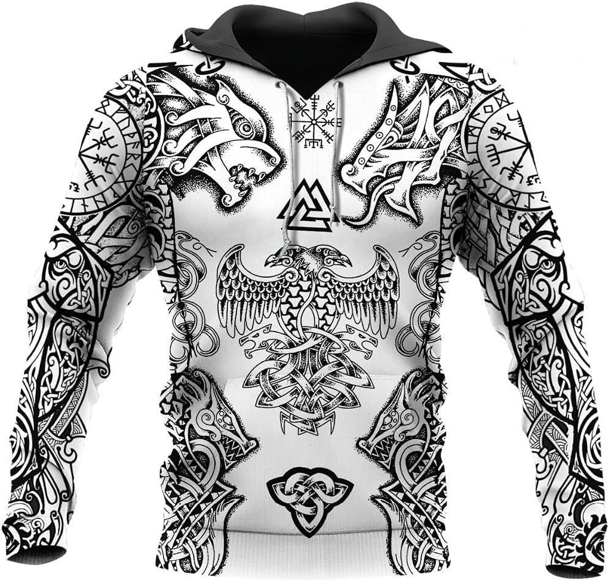 Norse Mythology Vegvisir Fenrir Wolf Raven Totem Harajuku Sweatshirt Unisex Viking 3D Printed ...