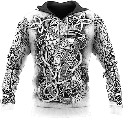 Norse Mythology Vegvisir Goat Totem Harajuku Sweatshirt Unisex Viking 3D Printed Tattoo Zipper ...