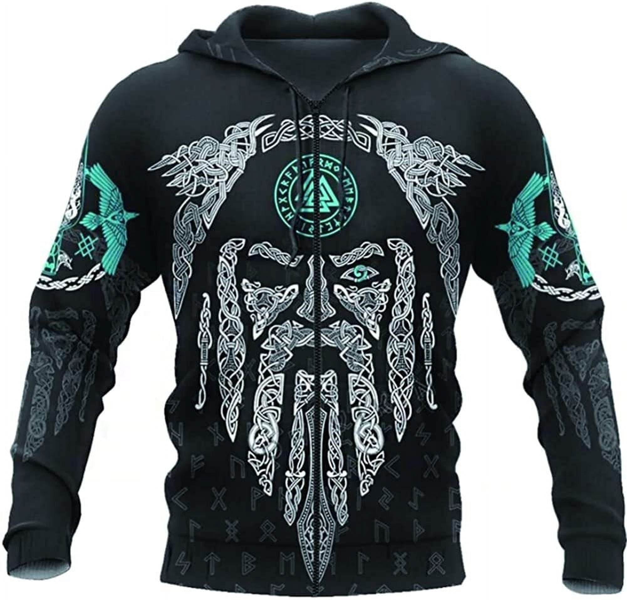 Norse Mythology Vintage Clothing, Viking 3D Printed Thor's Hammer Hoodie Odin Warrior Tattoo ...